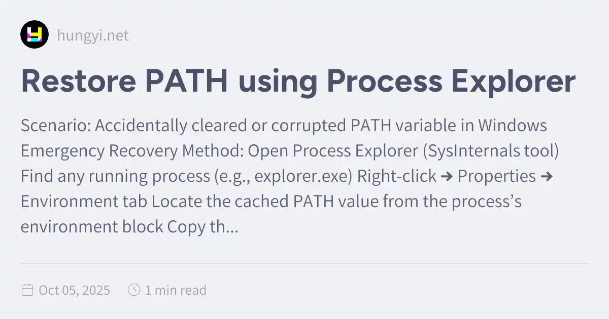 Restore PATH using Process Explorer
